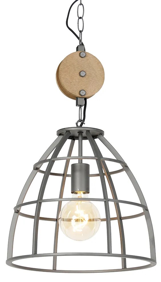 Industriální závěsná lampa tmavě šedá se dřevem 34 cm - Arthur