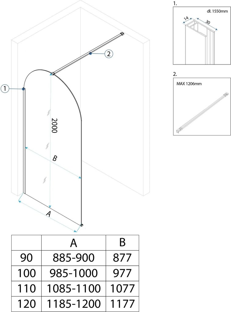 Bezrámová sprchová zástěna REA HEAVEN GOLD BRUSH 110 cm, zlatá kartáčovaná/transparent - bez vaničky