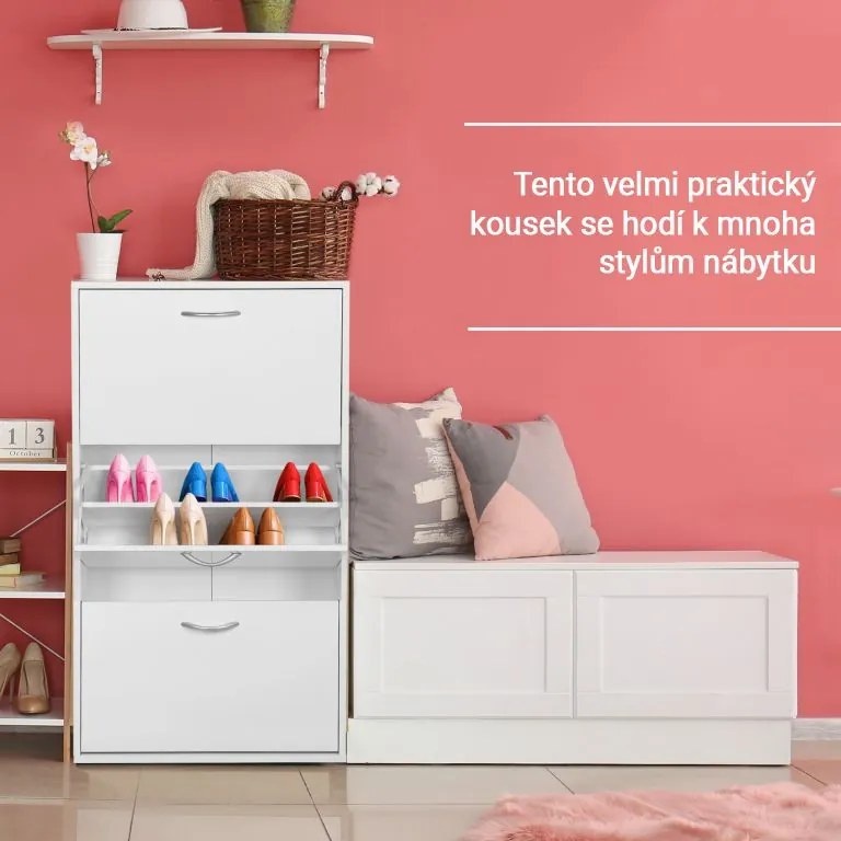 80794 Miadomodo Výklopný botník, bílý, 59 x 105 x 22 cm