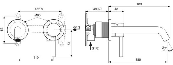 Ideal Standard Ceraline Podomítková umyvadlová baterie, černá mat A6938XG