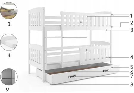 Dětská patrová postel KUBUS s úložným prostorem 90x200 cm - bílá Modrá