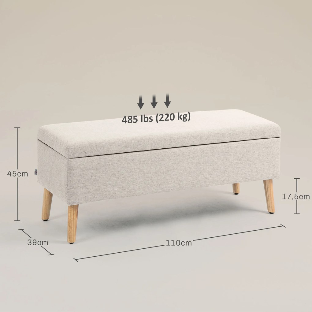 HOMCOM Lavice Čalouněná lavice s úložným prostorem 110 x 39 x 45 cm v béžové barvě se vzhledem lnu do předsíně ložnice obývacího pokoje z kaučukového…