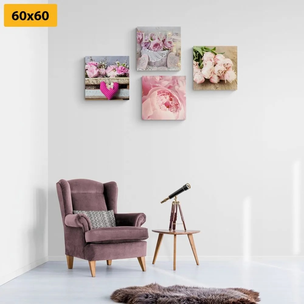 Set obrazů květiny ve vintage stylu - 4x 60x60 cm