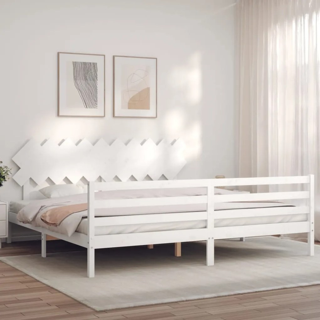 Rám postele s čelem bílý 200 x 200 cm masivní dřevo 3195307