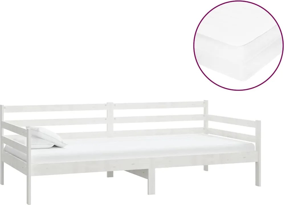 Válenda s matrací 90 x 200 cm bílá masivní borové dřevo 3083595