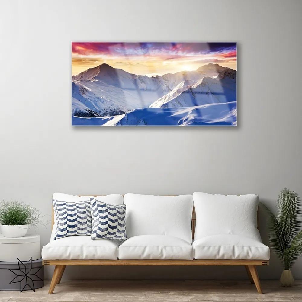 Obraz na skle Hory Sníh Krajina 125x50 cm