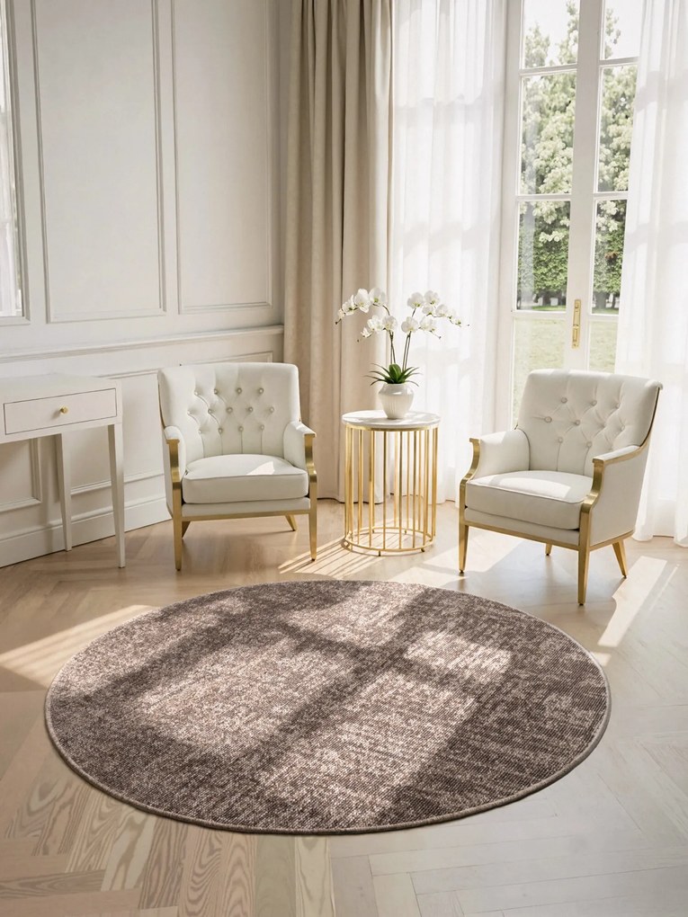 ELLE Decoration, Kusový koberec Brilliance Prisma 106312 Beige z kolekce Elle kruh, 200x200 (průměr) kruh, hnědá, ložnice