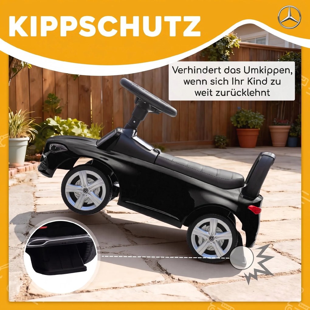AIYAPLAY Dětské odrážedlo Mercedes-Benz C-Class s klaksonem, zvuky motoru, úložným prostorem, pro děti 18-36 měsíců, černé