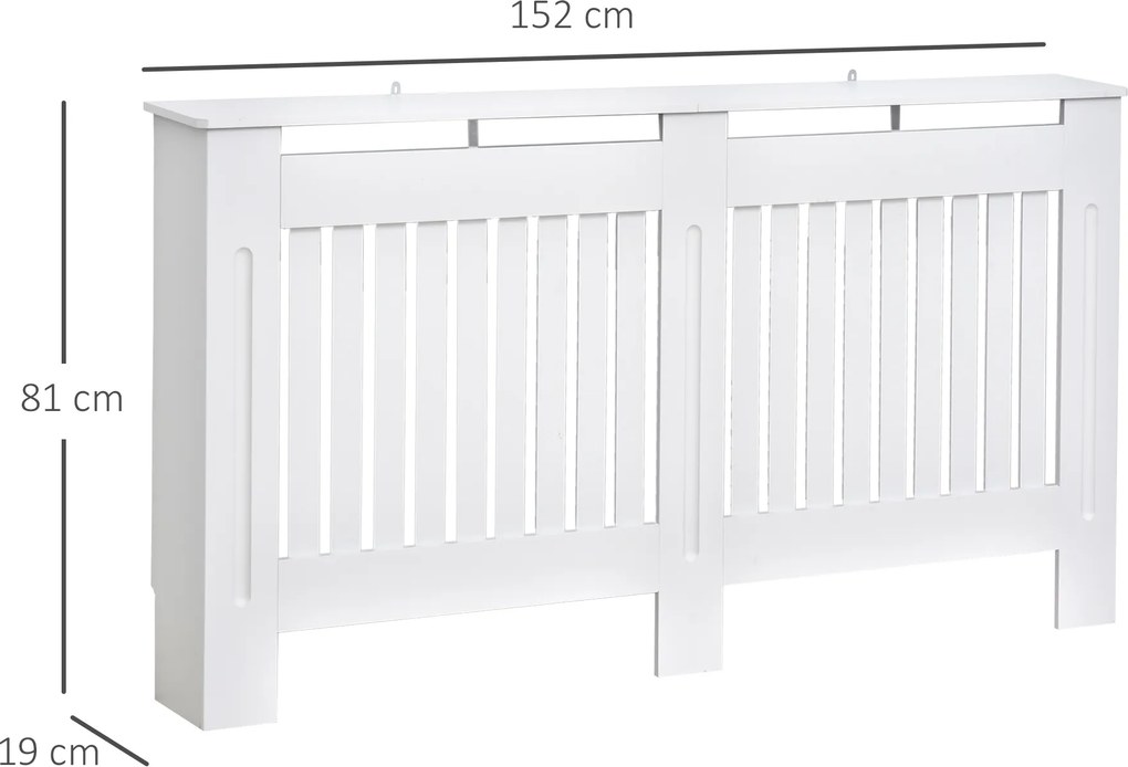 HOMCOM MDF Kryt Radiátoru se Šprušlemi, Kryt Radiátoru pro Domov a Kancelář, 152x19x81 cm, Bílý