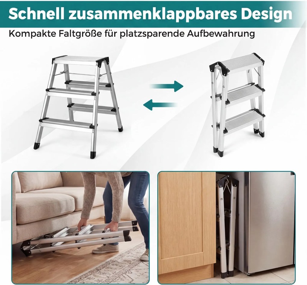 Costway 3-Schodový žebřík Hliníková skládací stolička se širokými schůdky