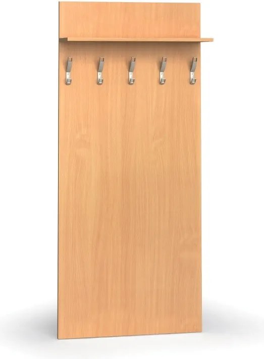 Věšáková stěna PRIMO WOOD, 5 háčků, police, léta svisle, buk