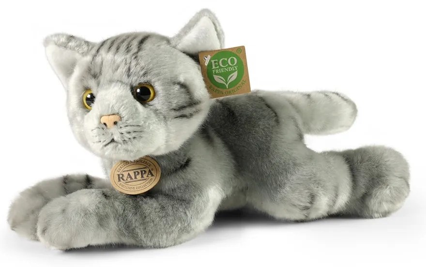 Rappa Plyšová kočka šedá ležící 30 cm ECO-FRIENDLY