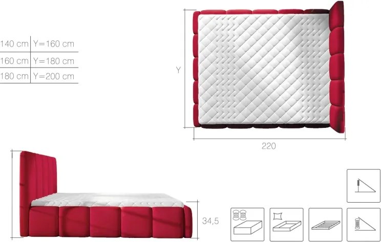 Designová čalouněná postel MIRA, 200x160, růžová (matt velvet 63/pouze rám postele/beg_07_co_1.6)