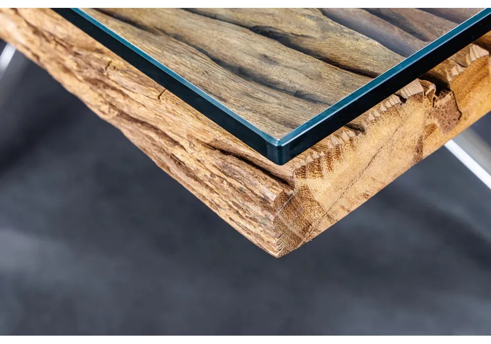 Massive home | Jídelní stůl BARRACUDA 220 CM sklo/masiv teak