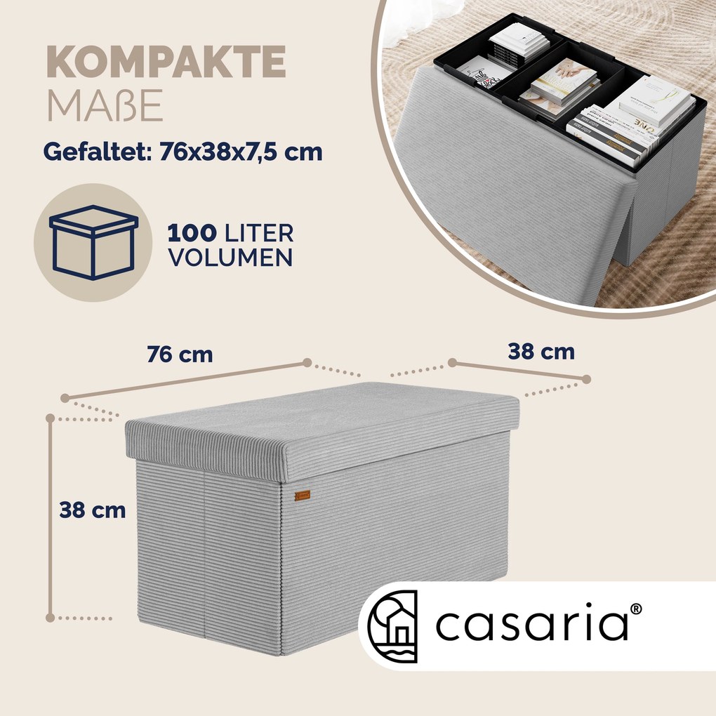 Lavice s úložným prostorem šedý manšestr 76x38x38cm MDF skládací