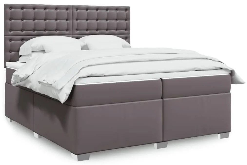 Box spring postel s matrací šedá 200x200 cm umělá kůže 3293038