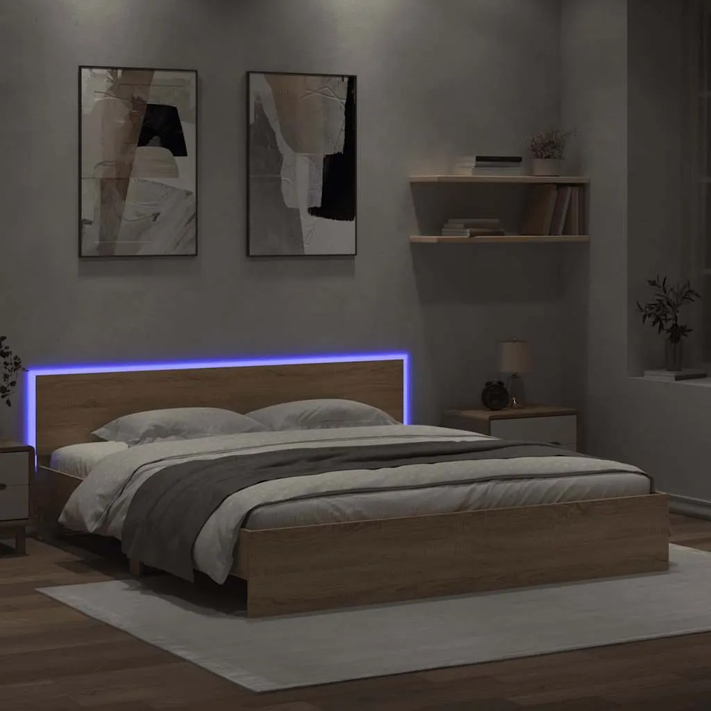 Rám postele s čelem a LED osvětlením dub sonoma 200 x 200 cm 3207583