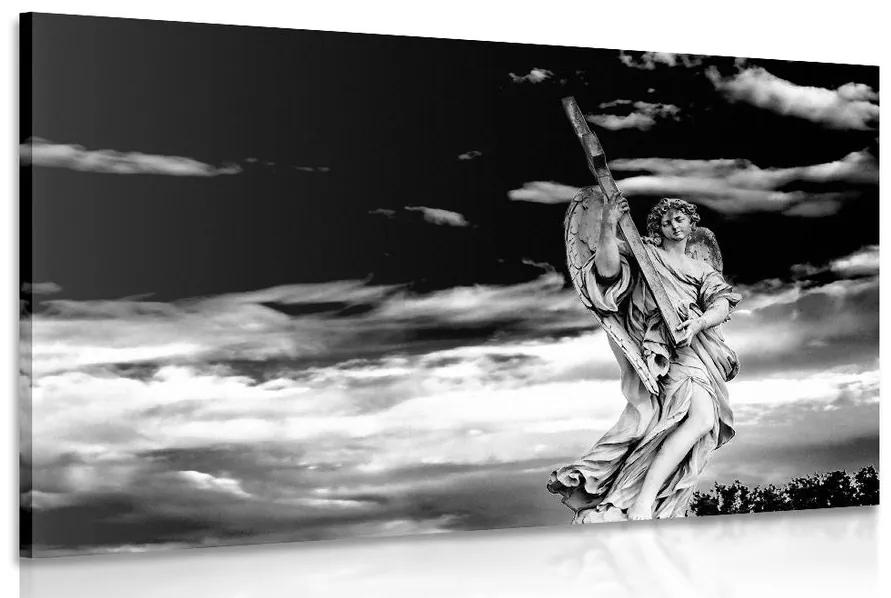 Obraz anděl s křížem v černobílém provedení Varianta: 120x80