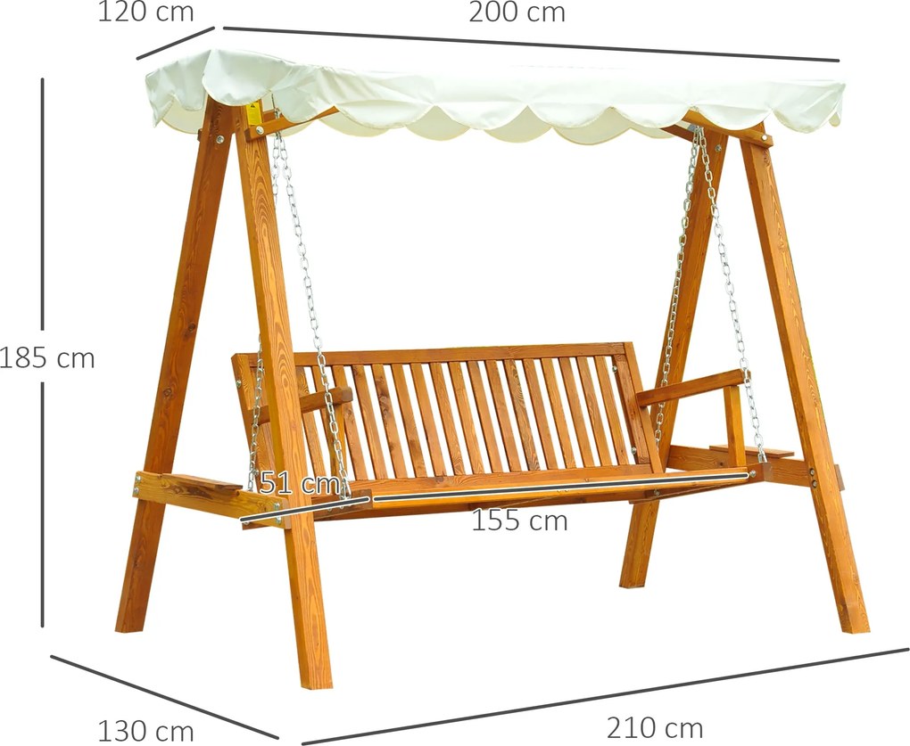 Zahradní houpačka Outsunny Hollywood 3místná houpací lavice z modřínu, odolná proti povětrnostním vlivům a stabilní pro zahradu a terasu | Aosom.de