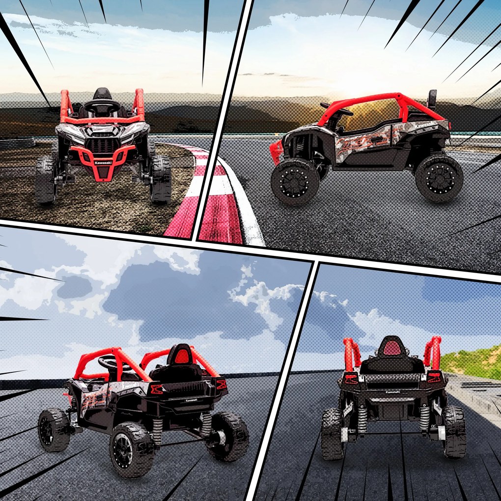 AIYAPLAY Elektrické dětské auto 12V s licencí Kawasaki Teryx KRX 1000 Dálkové ovládání Zadní odpružení červená