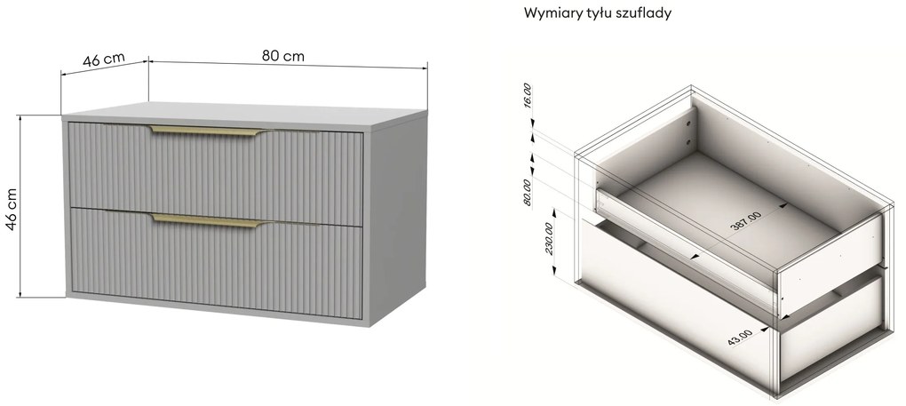 Skříňka pod umyvadlo s deskou Avila 80 cm šedá