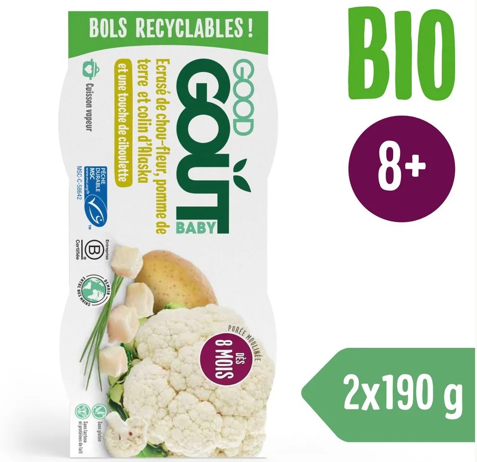 Good Gout BIO Treska pestrá s květákem a brambůrky (2x190 g)
