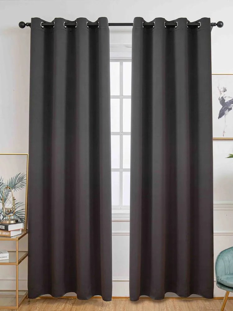 MK Lůžkoviny Blackout závěsy Elias antracitová – 140 × 160 cm (2 ks) - kroužky