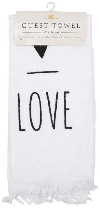 Bílý froté ručník se srdíčkem a nápisem Love – 40x66 cm