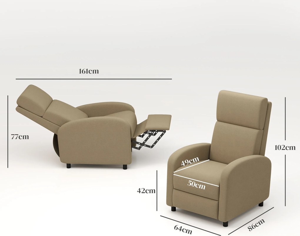 HOMCOM Relaxační Křeslo s Manualně Nastavitelným Opěradlem 160° a Integrovaným Podnožníkem pro Obývací Pokoj, Ložnici a Domácí Kino, Nosnost 120kg, B…