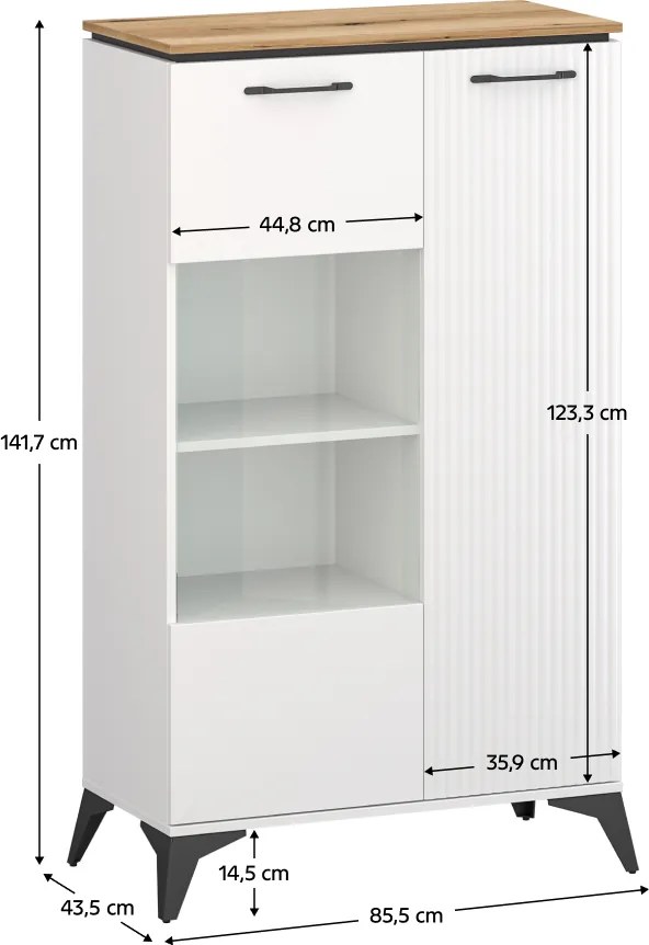 Kondela Nízká vitrína, bílá/dub evoke, VELIS 1D1W