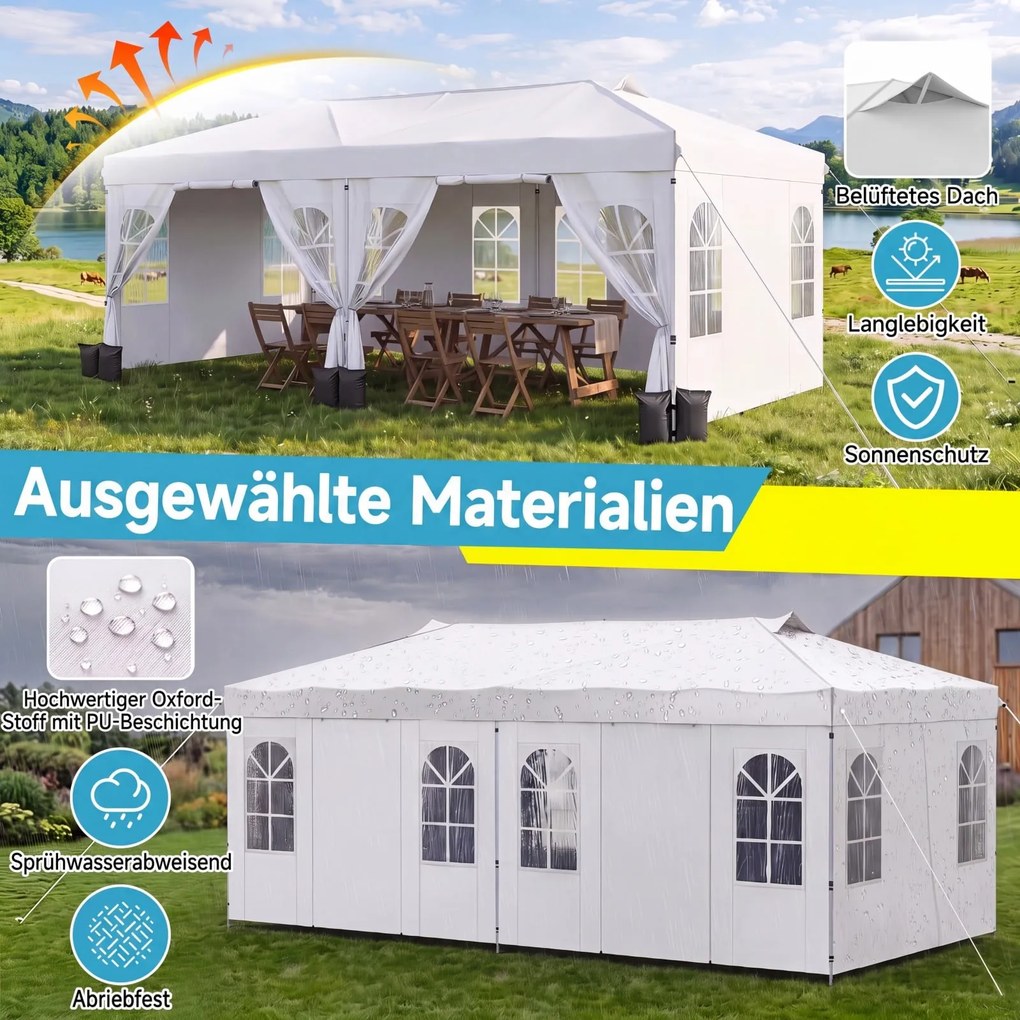 Costway Pavilon výškově nastavitelný párty stan s 6 bočními stěnami a bílými