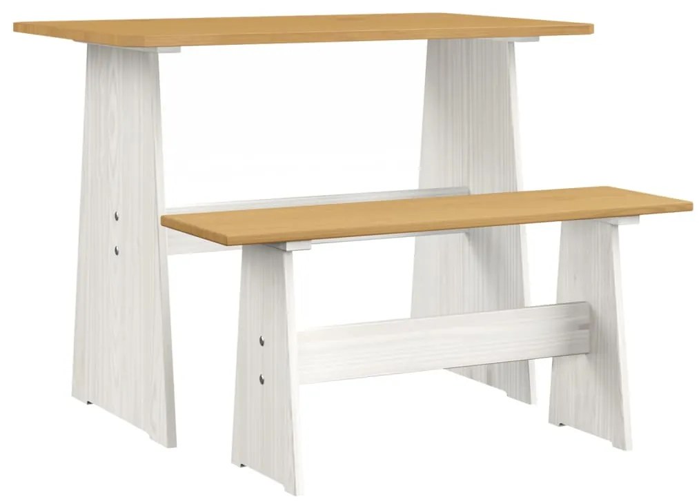 327253 vidaXL Jídelní stůl s lavicí medově hnědý a bílý masivní borové dřevo