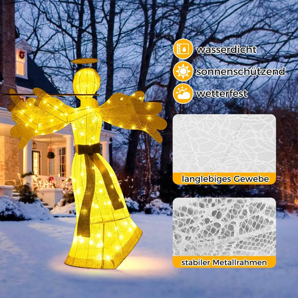 Costway Osvětlený vánoční anděl s 100 LED světly 3 - Rozměrná postava anděla
