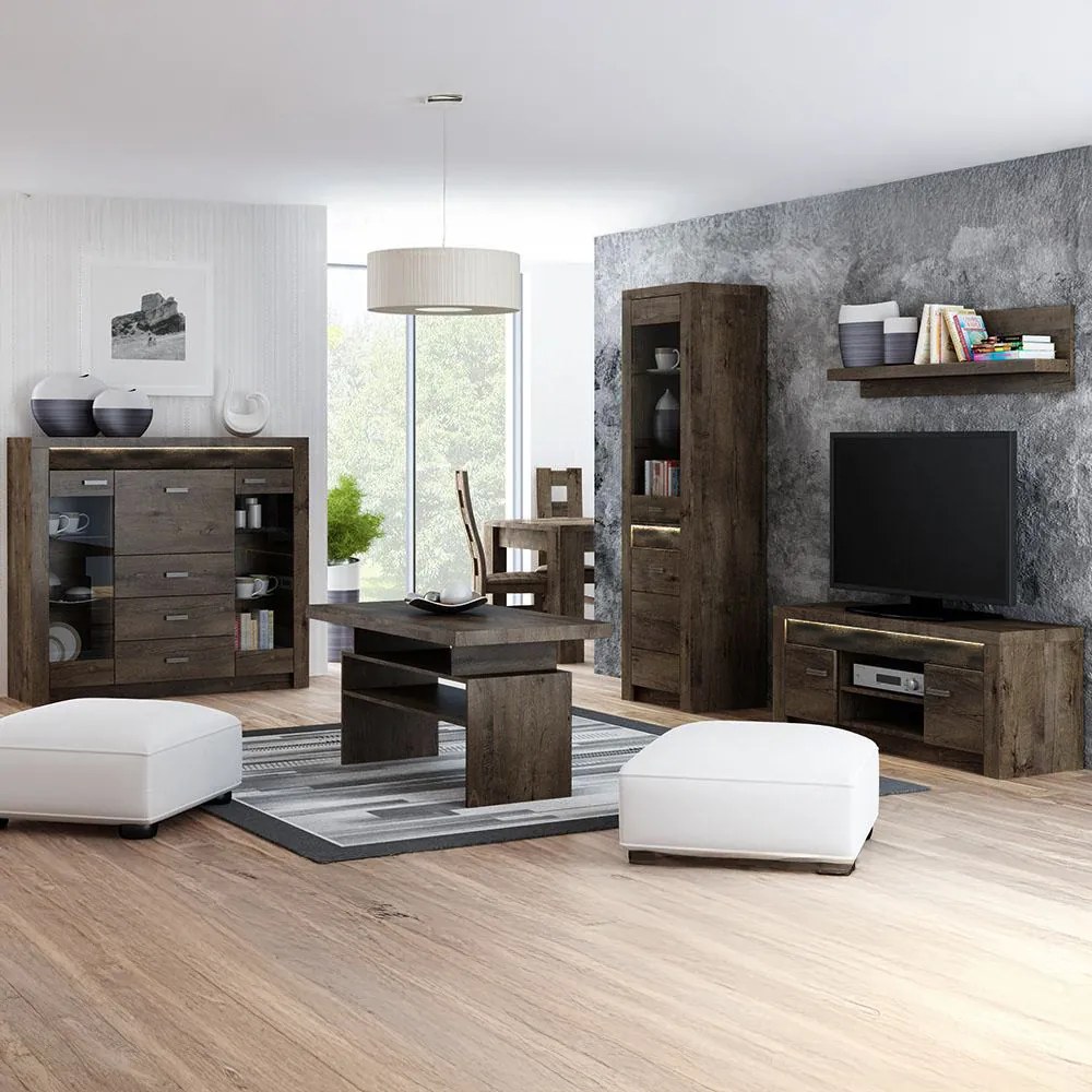 Obývací stěna INDIANAPOLIS t | sestava A | 330 cm + stolek 120x60 cm | jasan tmavý