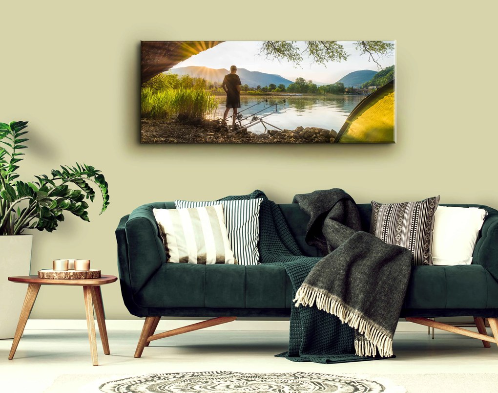 Malvis ® Obraz Východ slunce a rybář ROZMĚR (šířka x výška): třídílný obdélník 120x80 cm