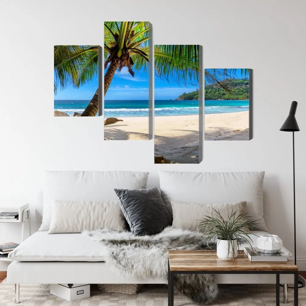 Vícedílný obraz Tropická Pláž S 3D Palmou Nedostatek Nedostatek Přírodní plátno 240x150