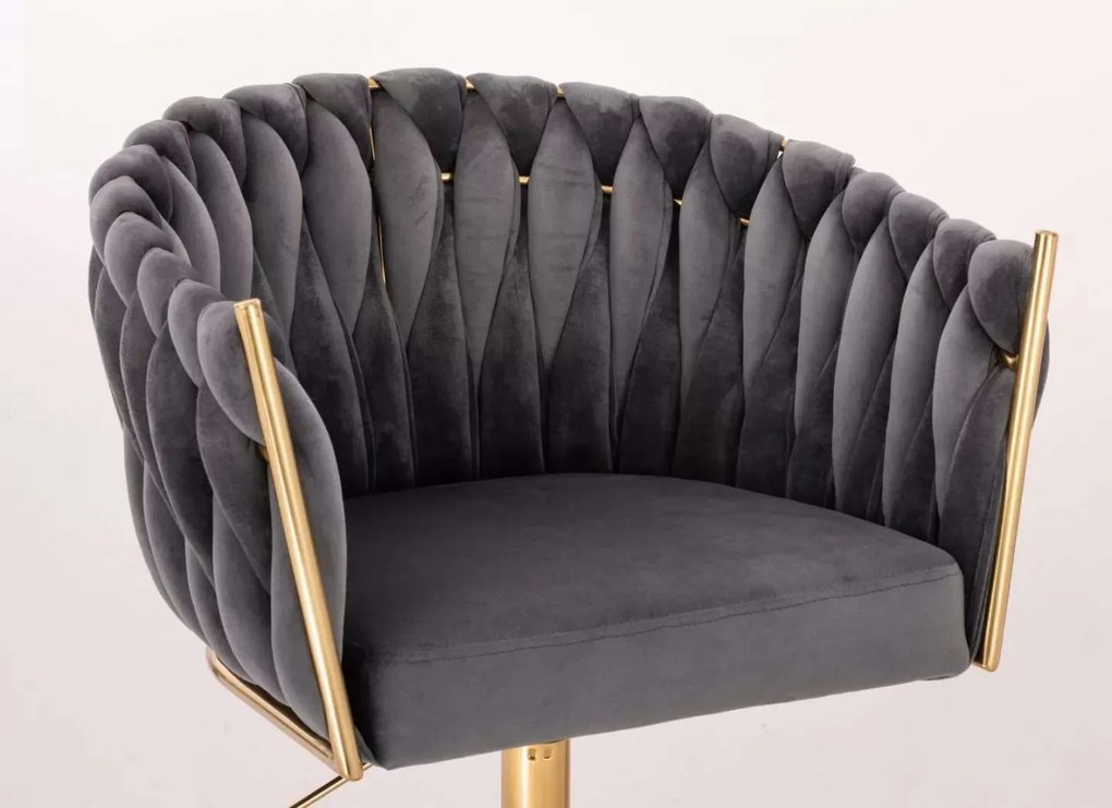 LuxuryForm DESIGN Otočná židle NORDEN VELUR na zlaté podstavě s kolečky - tmavě šedá