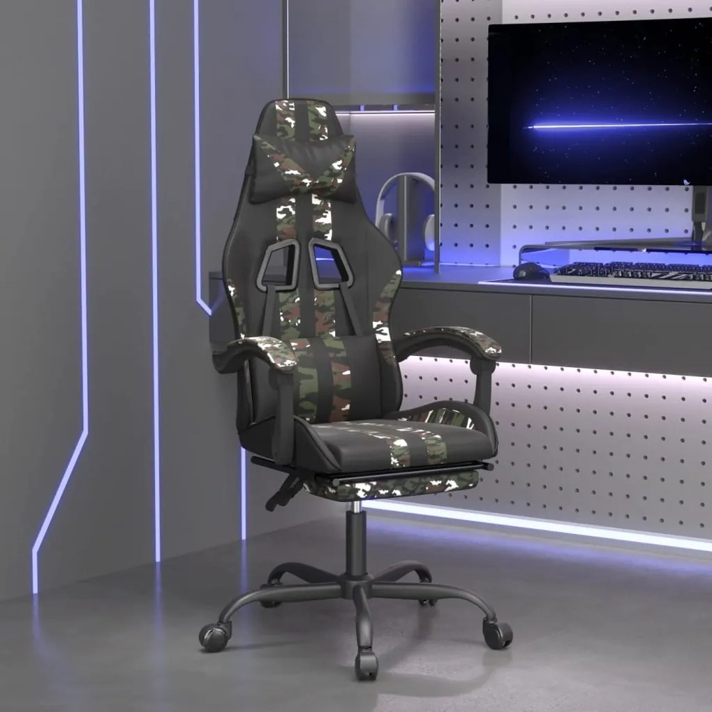 Herní židle s podnožkou černá a maskáčová umělá kůže 3143841