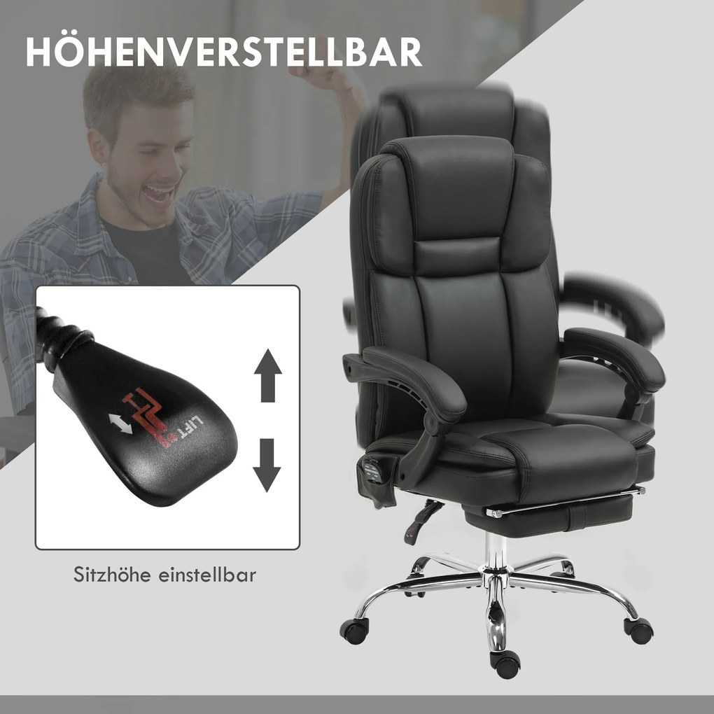 Kancelářská židle Vinsetto s vibrační masáží, ergonomická kancelářská židle s vyhříváním a funkcí polohování, výškově nastavitelná manažerská židle s…