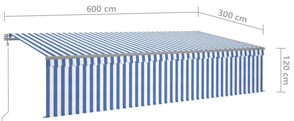 vidaXL Marketos Automatická zatahovací markýza s roletou 6 x 3 m modrobílá
