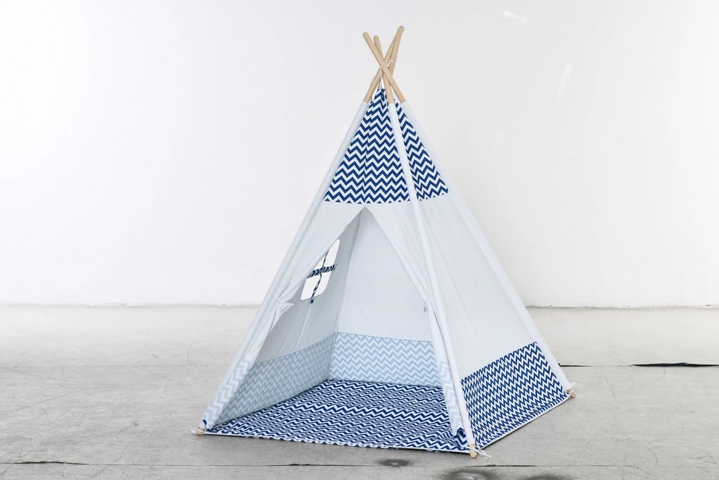 Dětský teepee stan HOMCOM pro děti od 3 let - Dřevěný tipi se stahovacími okny, podložkou a taškou pro snadné přenášení, pro vnitřní a venkovní použit