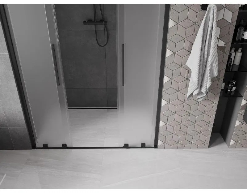 Mexen Velar L Duo, posuvné sprchové dveře do otvoru 150 cm, 8mm sklo námraza, černá matná, 871-150-003-32-70