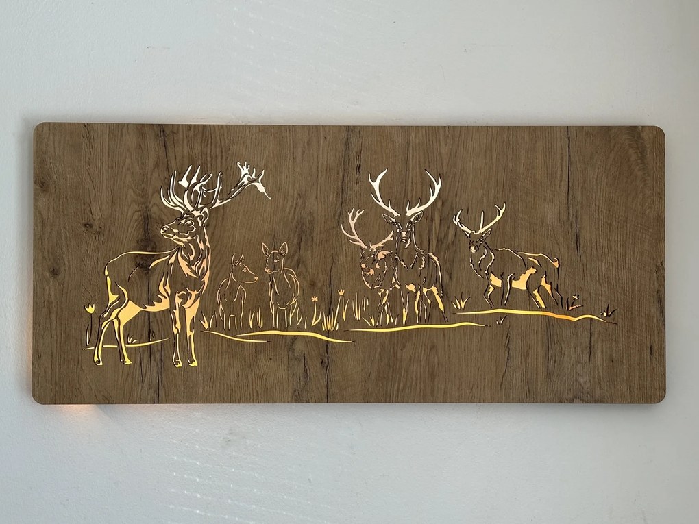Li-Go "Jeleni" světelný obraz s baterií 90x40 cm varianta ovládání: ovládání na obraze včetně dálkového ovladače, provedení povrchu: bříza