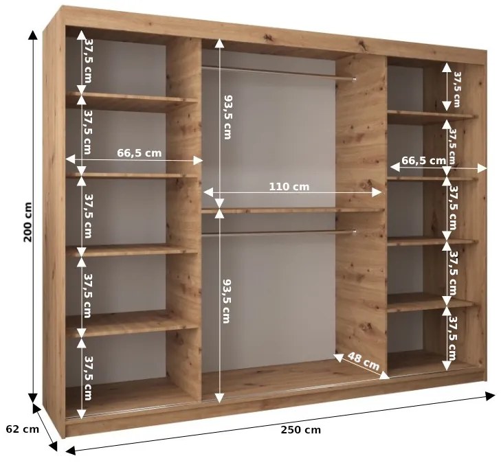 Šatní skříň 250 cm Toki 1 (Dub sonoma + Dub sonoma). 1064956