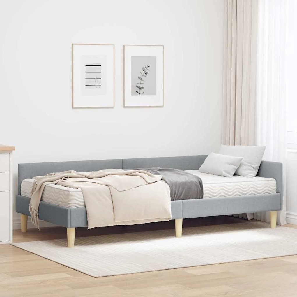 Rohový rám postele s matrací Jiný 2 ks Světle šedá textil 3393653