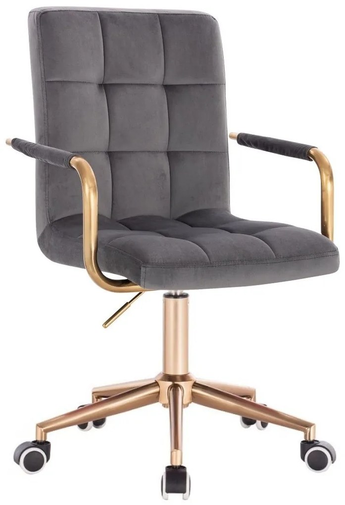 LuxuryForm DESIGN Otočná židle VERONA GOLD VELUR na zlaté podstavě s kolečky - tmavě šedá