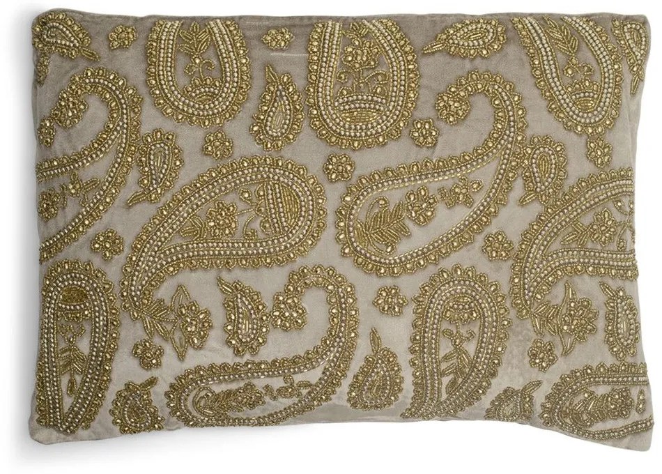 Béžový sametový polštář s ornamenty Paisley beige - 45*15*35cm