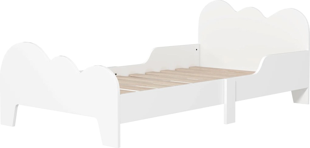 AIYAPLAY Dětská postel s nízkou podlahou 70x140 cm se zabezpečovacími bariérami, včetně lamelového roštu a dekorací v podobě mraků, postelový rám pro…