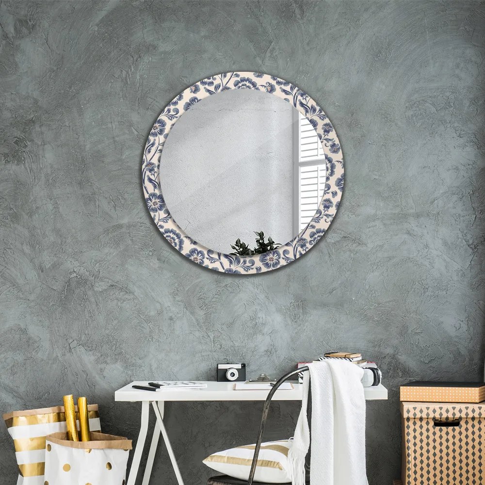Kulaté zrcadlo s dekorem Květinový vzor fi 80 cm