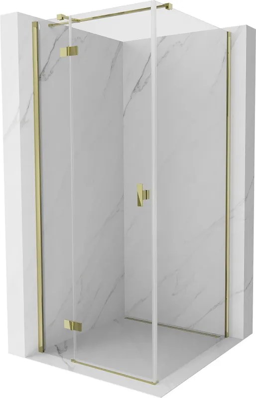 Mexen, Mexen Mist HT sklápěcí sprchový kout levý 100 x 100 cm, transparentní, zlatý - 8A5T-100-100-50-00-L